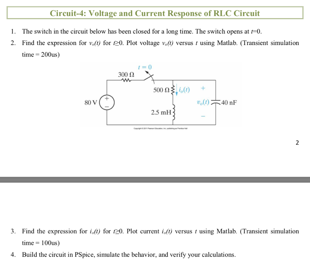 Solved Circuit-4: Voltage and Current Response of RLC | Chegg.com