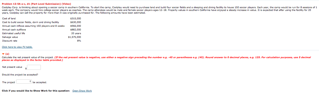 Solved Problem 12-5A a-c, di (Part Level Submission) (Video) | Chegg.com