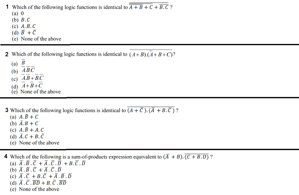Solved 1 Which Of The Following Logic Functions Is Identical 