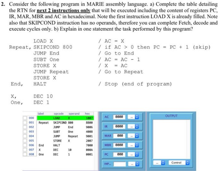 2. Consider the following program in MARIE assembly | Chegg.com
