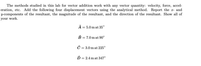 Solved The methods studied in this lab for vector addition | Chegg.com