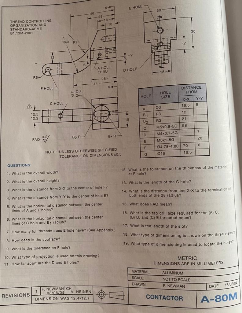 NOTE: UNLESS OTHERWISE SPECIFIED TOLERANCE ON | Chegg.com