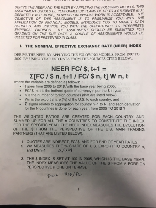 DERIVE THE NEER AND THE REER BY APPLYING THE FOLOWING | Chegg.com