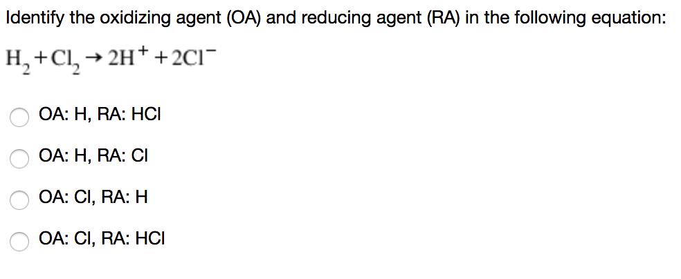 Solved Identify the oxidizing agent (OA) and reducing agent | Chegg.com