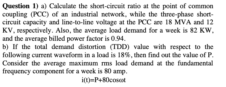 Question 1) a) Calculate the short-circuit ratio at | Chegg.com
