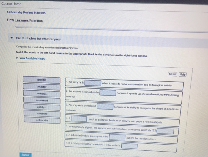 Solved Course Home KChemistry Review Tutorials How Enzymes | Chegg.com