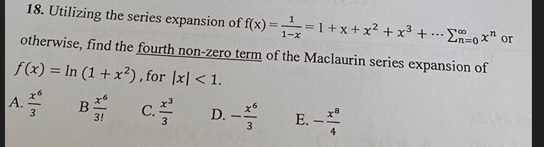 Solved 18. Utilizing the series expansion of | Chegg.com