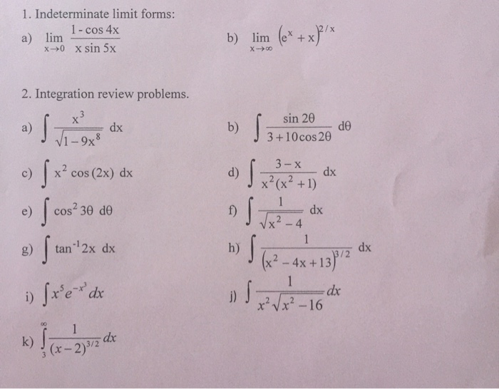 Solved Indeterminate limit forms: a) lim_x rightarrow 0 1 - | Chegg.com