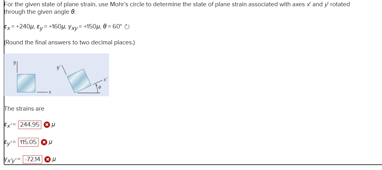 Solved For the given state of plane strain, use Mohr's | Chegg.com