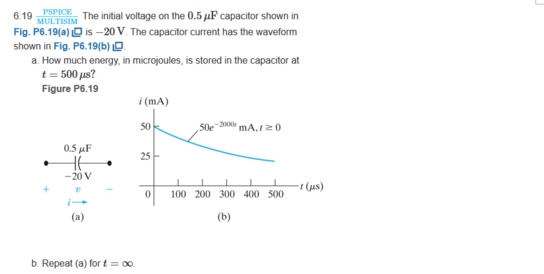 Solved 6.19 PSPICE MULTISIM The initial voltage on the 0.5 | Chegg.com