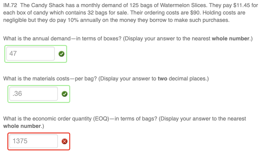 Solved IM.72 The Candy Shack has a monthly demand of 125 | Chegg.com