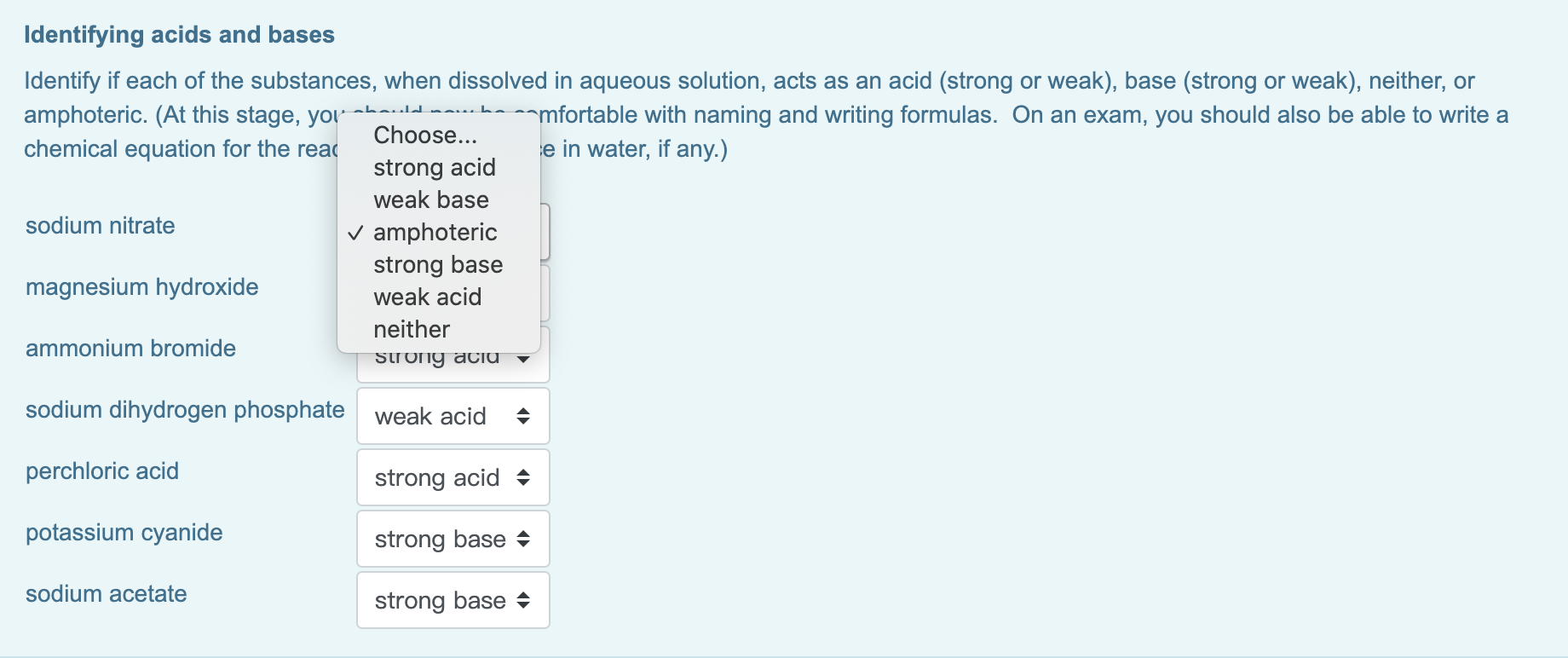 Solved Identifying Acids And Bases Identify If Each Of The 
