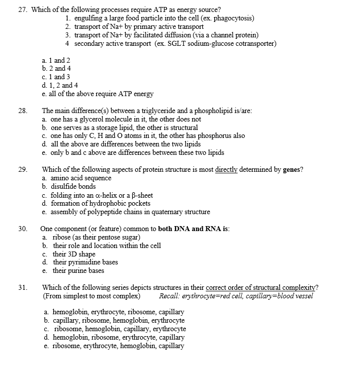 Solved 27. Which of the following processes require ATP as | Chegg.com