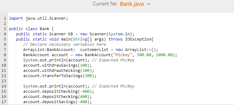 Solved Part 1 Implement a Java class named BankAccounts that | Chegg.com