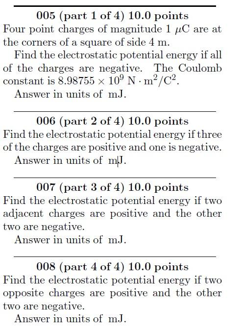 Solved 005 (part 1 of 4 ) 10.0 points Four point charges of | Chegg.com