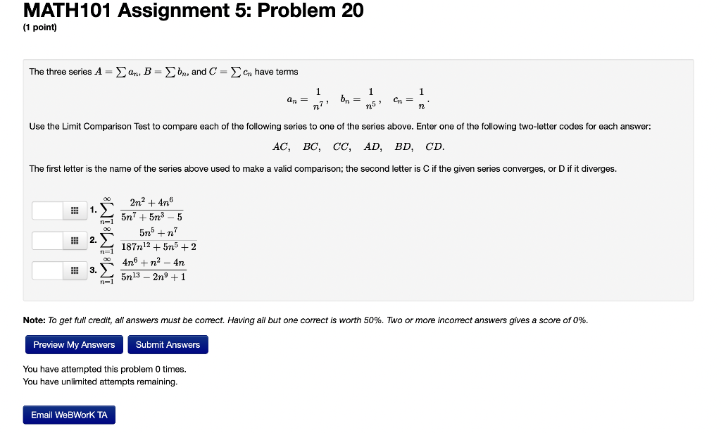 Solved MATH101 Assignment 5: Problem 20 (1 point) The three | Chegg.com