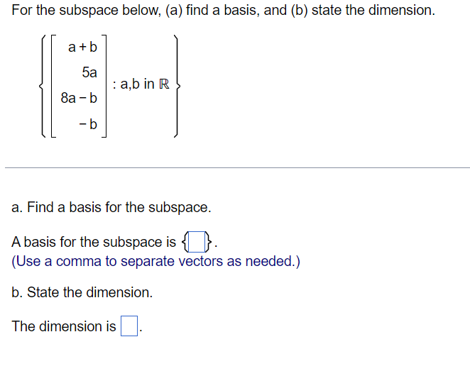 Solved For the subspace below, (a) find a basis, and (b) | Chegg.com