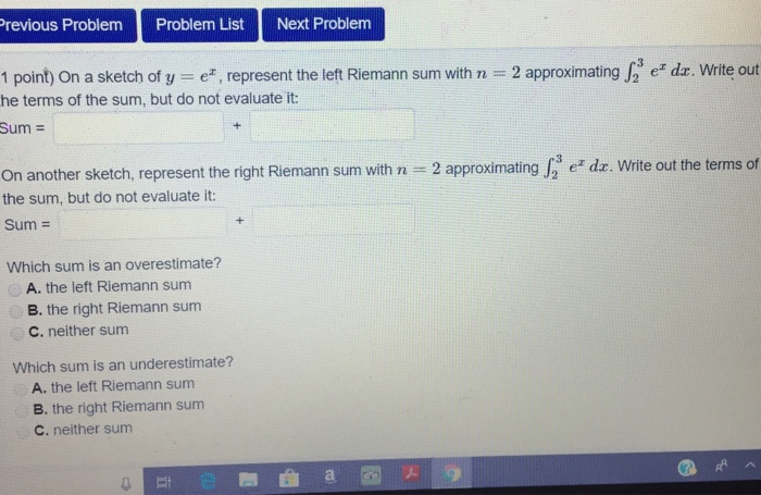 Solved Previous ProblemProblem List Next Problem 1 point) On | Chegg.com