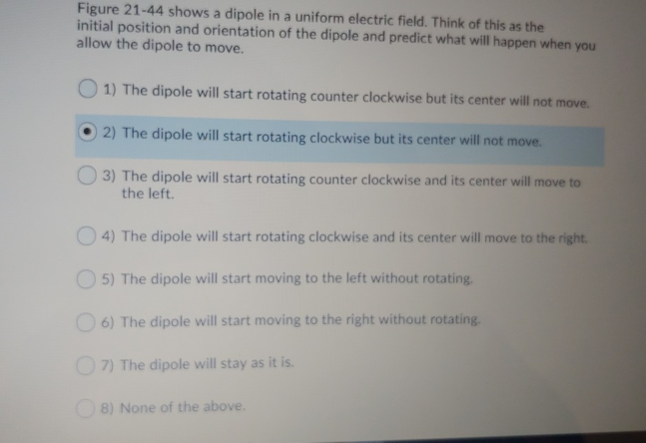 Solved Figure 21-44 shows a dipole in a uniform electric | Chegg.com