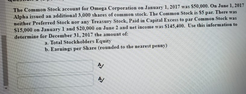 Solved The Common Stock account for Omega Corporation on | Chegg.com