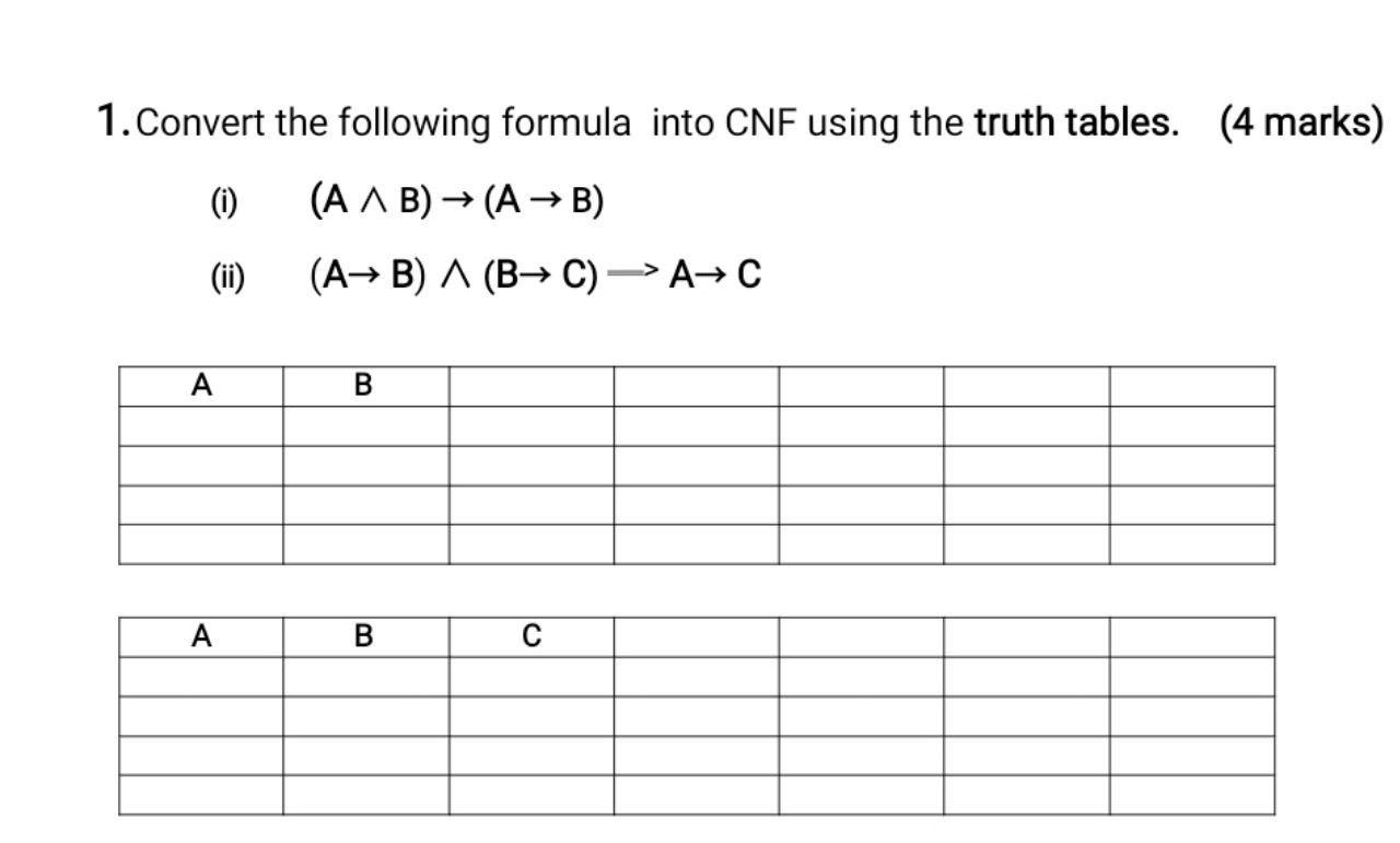 Solved 1.Convert the following formula into CNF using the | Chegg.com