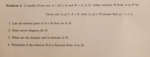 Solved Problem 4. {4 marls| Given sets A={0,2,4} anal | Chegg.com