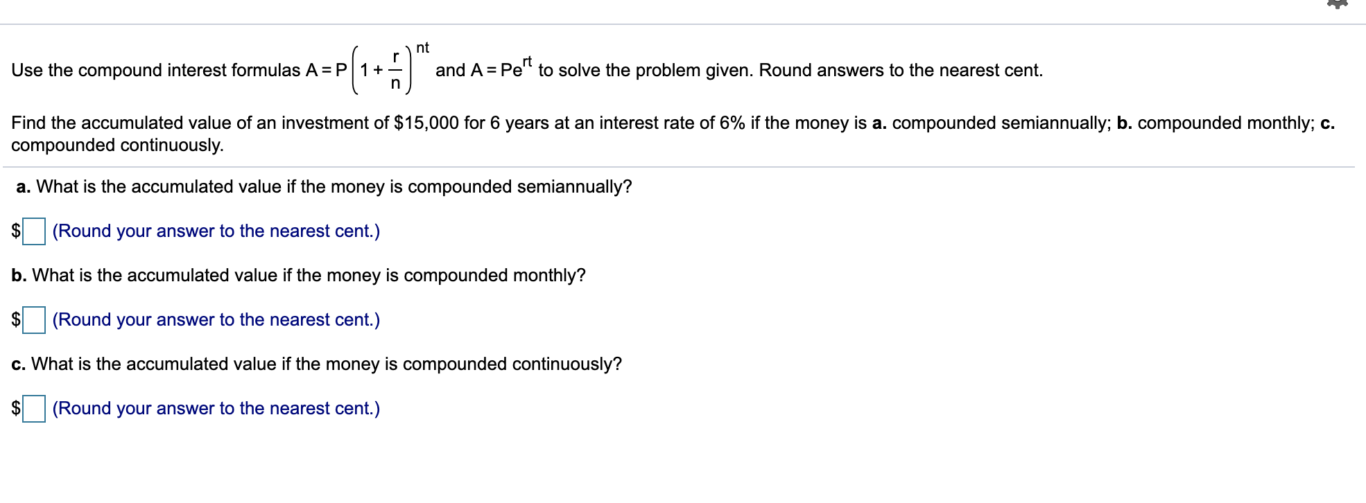 Solved )nt Use the compound interest formulas A and A = Per | Chegg.com