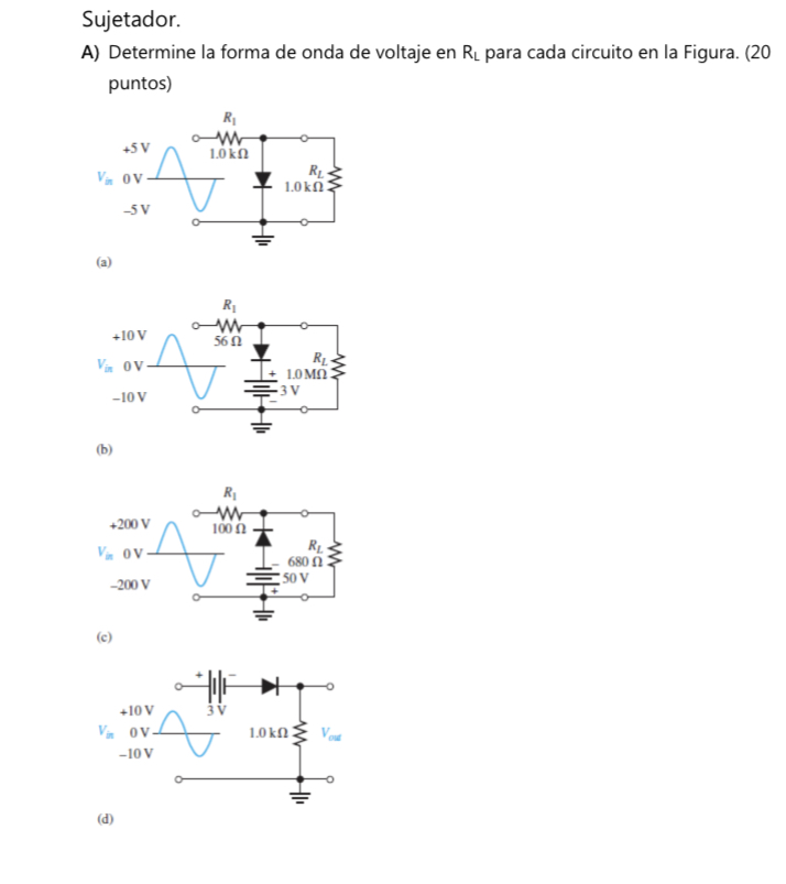 Solved Sujetador. A) Determine la forma de onda de voltaje | Chegg.com