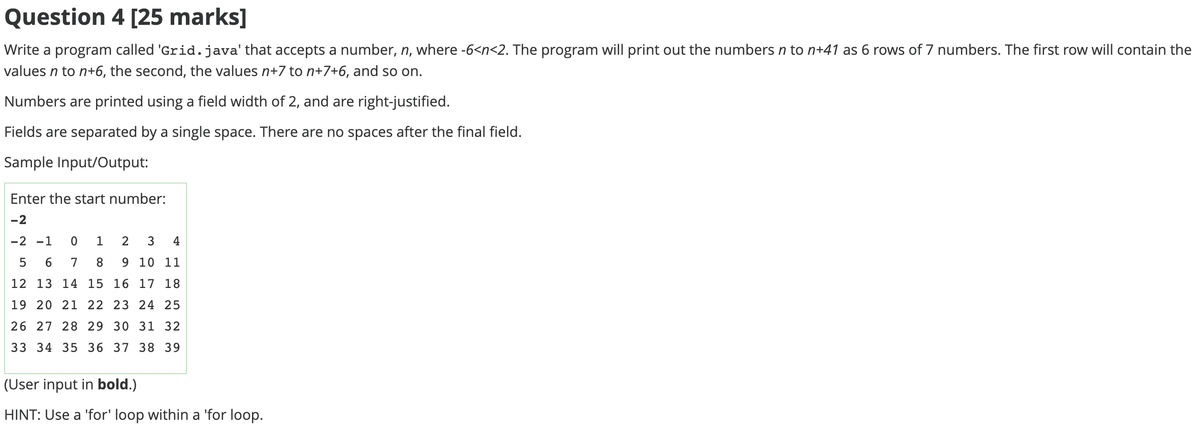 Solved Write a program called 'Grid. java' that accepts a | Chegg.com