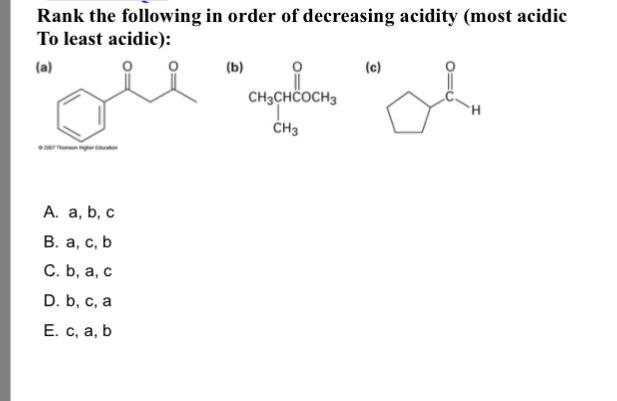 Solved Rank the following in order of decreasing acidity | Chegg.com