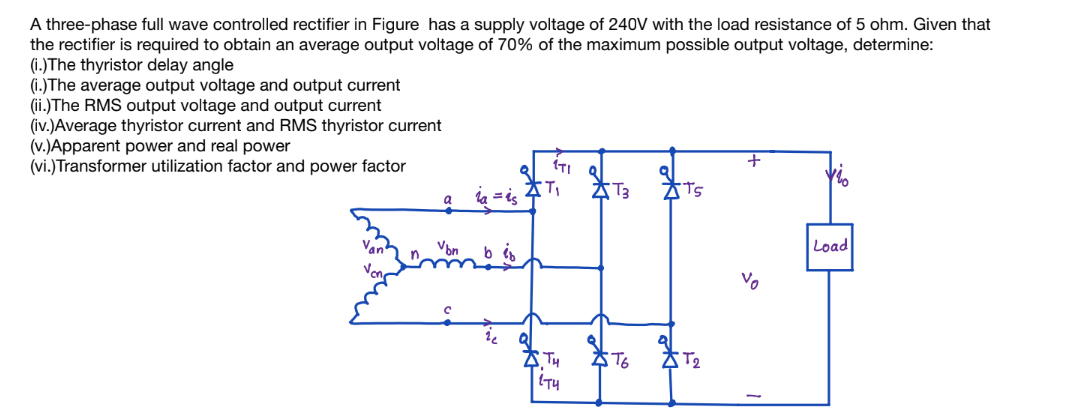 Solved A three-phase full wave controlled rectifier in | Chegg.com