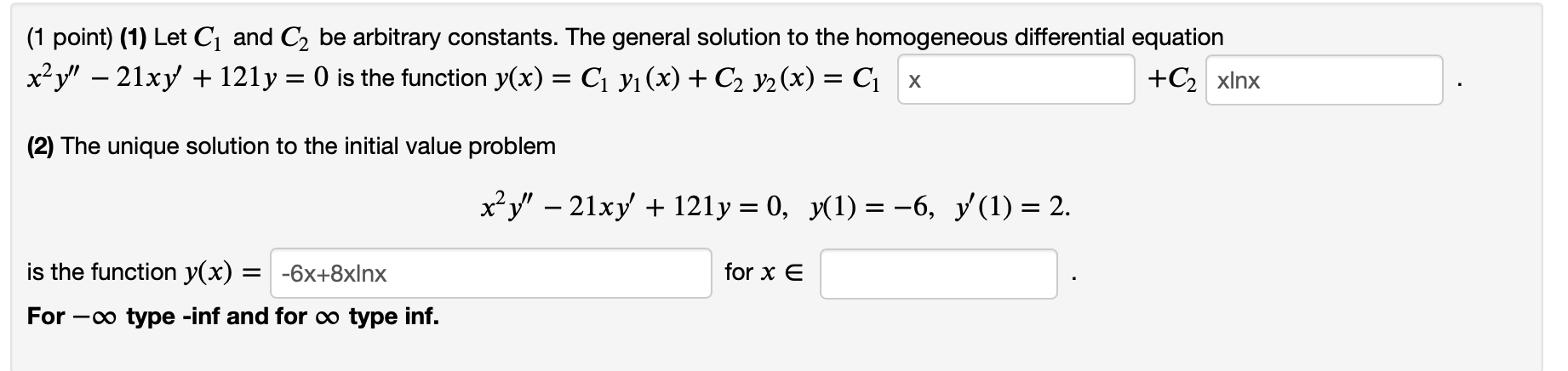 Solved (1 point) (1) Let C1 and C2 be arbitrary constants. | Chegg.com