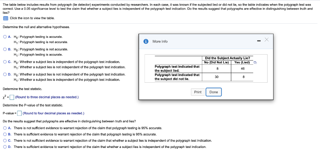 Solved The table below includes results from polygraph (lie | Chegg.com