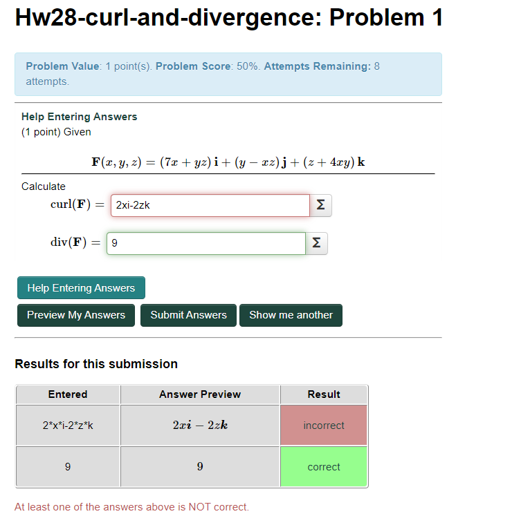 Solved Hw28-curl-and-divergence: Problem 1 Problem Value: 1 | Chegg.com