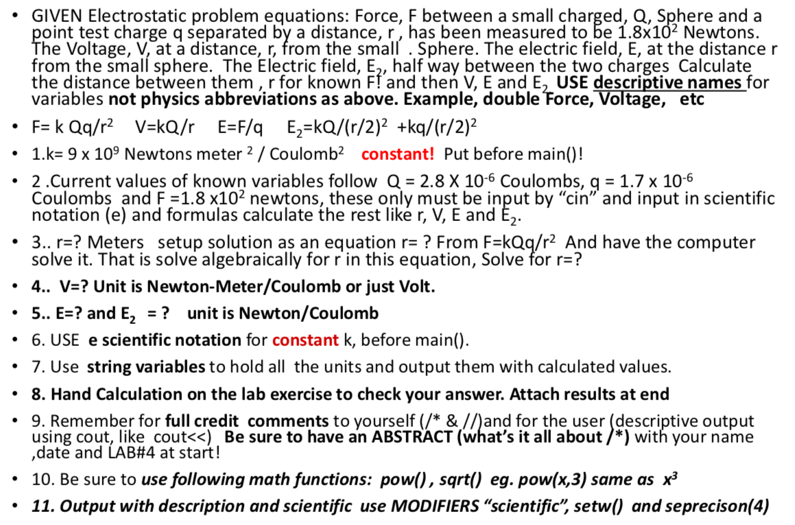 Solved . . GIVEN Electrostatic problem equations: Force, F | Chegg.com