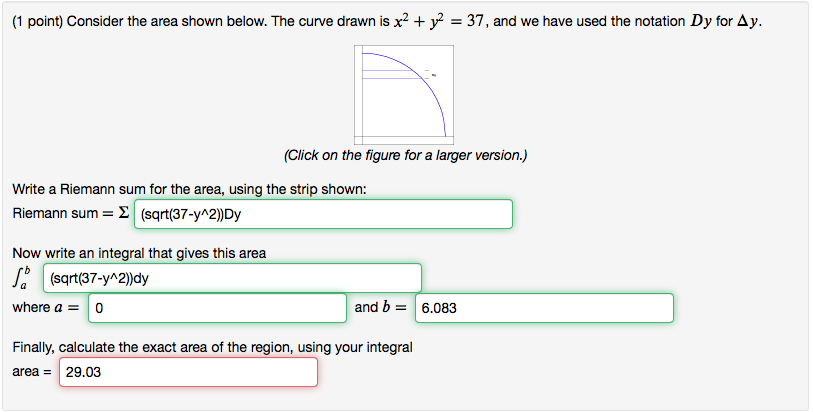 Solved (1 point) Consider the area shown below. The curve | Chegg.com