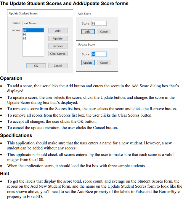 Solved The Update Student Scores and Add/Update Score forms | Chegg.com