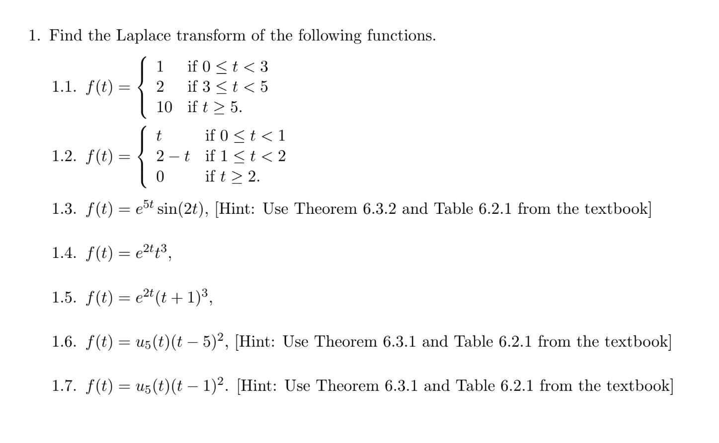 Solved 1. Find the Laplace transform of the following | Chegg.com