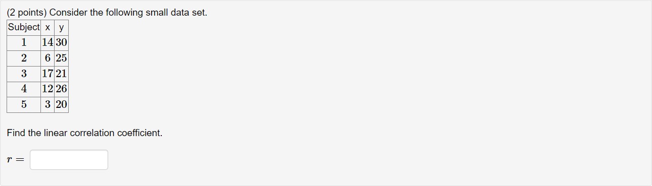 Solved (2 points) Consider the following small data set. | Chegg.com