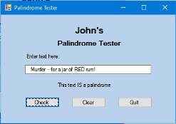 Solved Palindrome Tester Write a C# Android Forms app that | Chegg.com