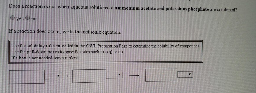 Solved Does a reaction occur when aqueous solutions of | Chegg.com
