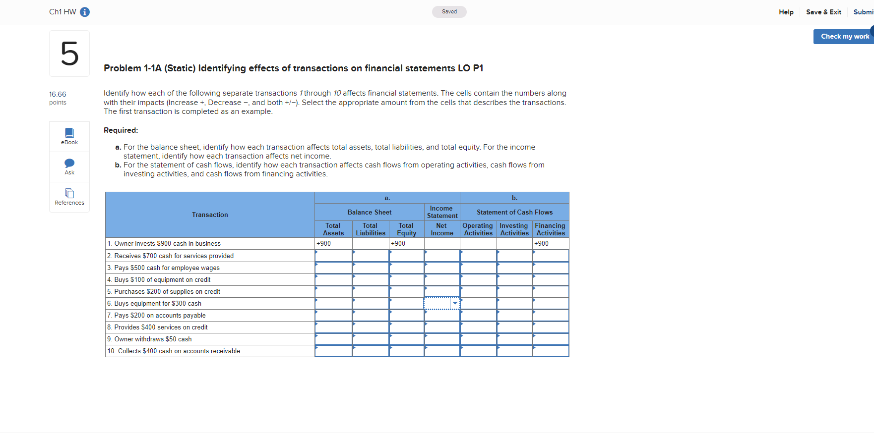 Problem 1-1A (Static) Identifying effects of | Chegg.com