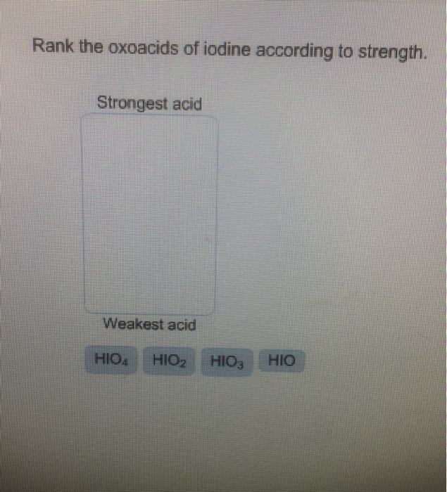 Solved Rank the oxoacids of iodine according to strength. | Chegg.com