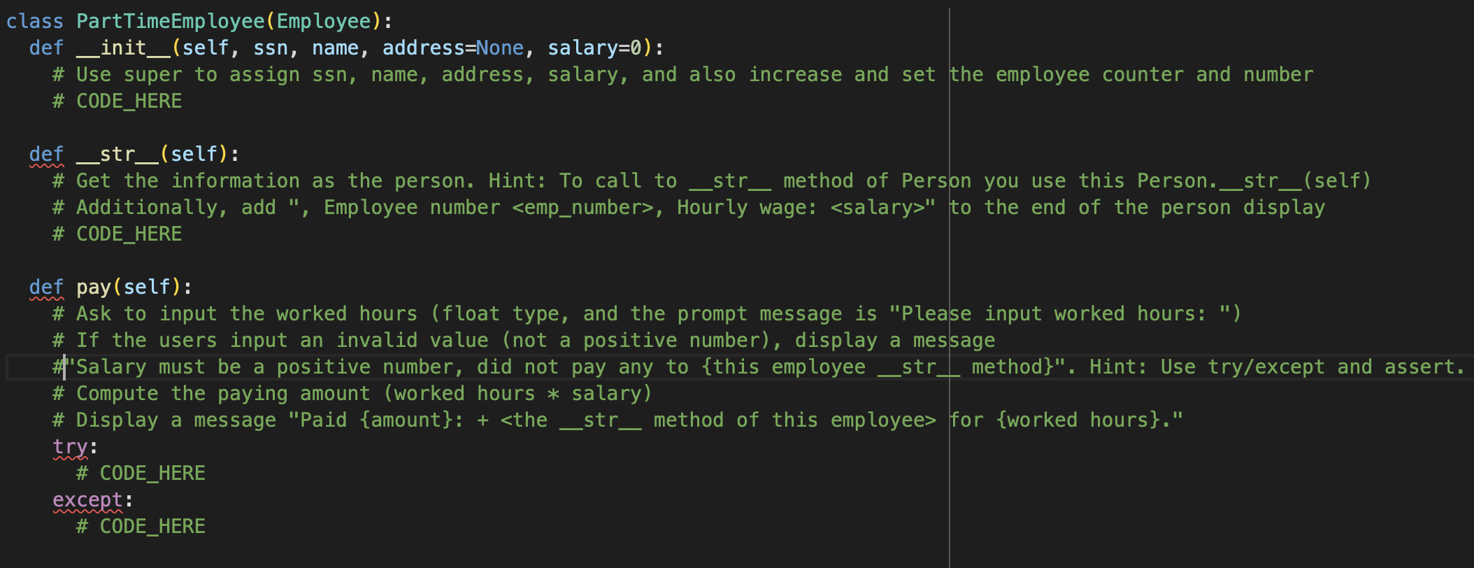 Solved class PartTimeEmployee(Employee): def _init__(self, | Chegg.com