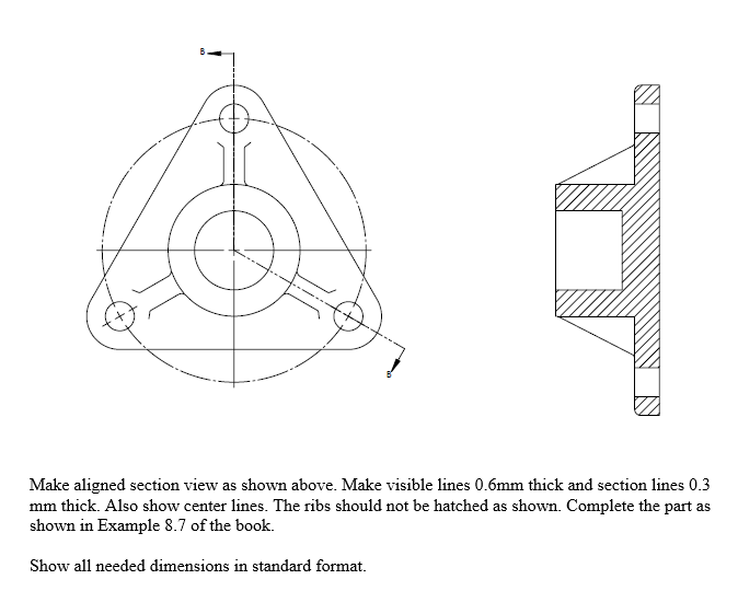 Solved Make aligned section view as shown above. Make | Chegg.com