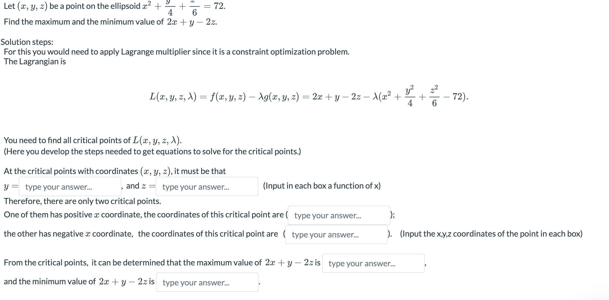 Solved Let (x,y,z) ﻿be a point on the ellipsoid | Chegg.com