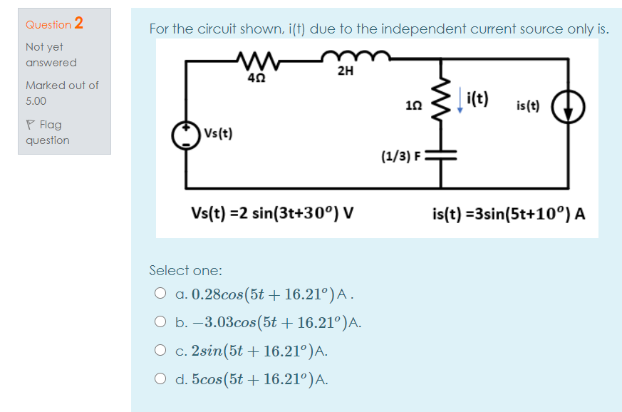 Solved For the circuit shown, i(t) due to the independent | Chegg.com