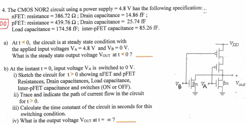4. The CMOS NOR2 circuit using a power supply = 4.8 V | Chegg.com