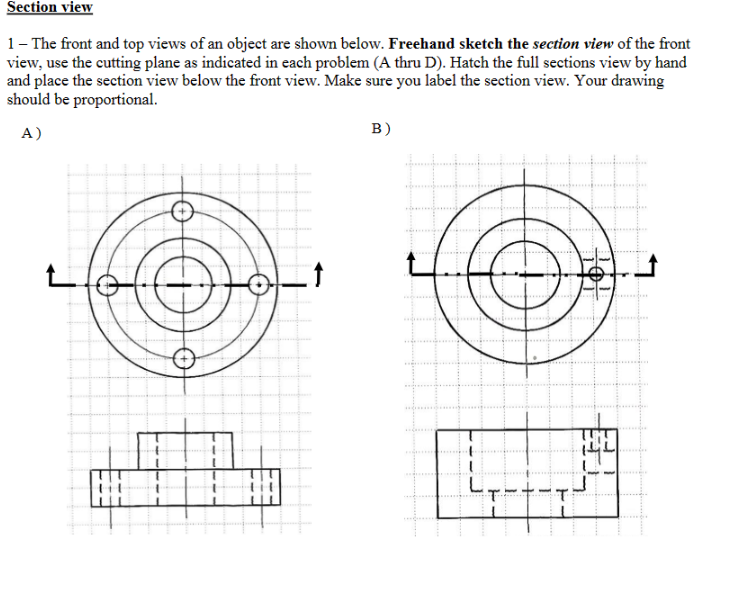 Solved Section view 1 - The front and top views of an object | Chegg.com