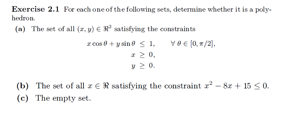 Solved Exercise 2.1 For each one of the following sets, | Chegg.com